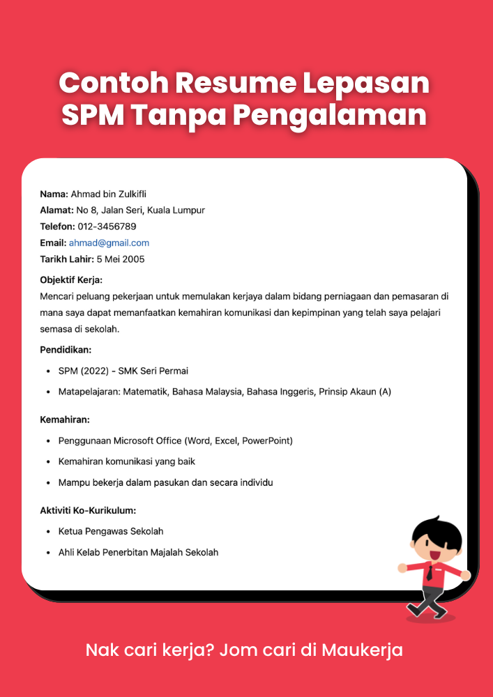 Contoh Resume Lepasan SPM Tanpa Pengalaman [Format Terkini]